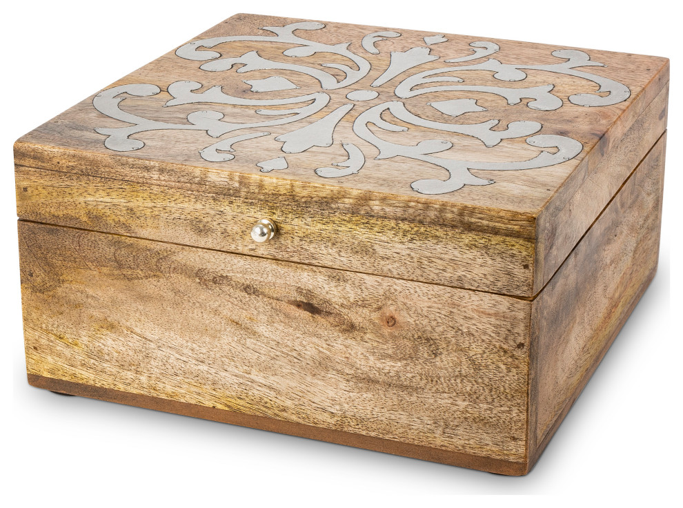 Mango Wood With Metal Inlay Heritage Lidded Box - Traditional ...