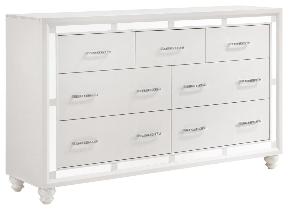 Contemporary Dresser, Bun Feet & Multiple Drawers With Shiny Silver ...