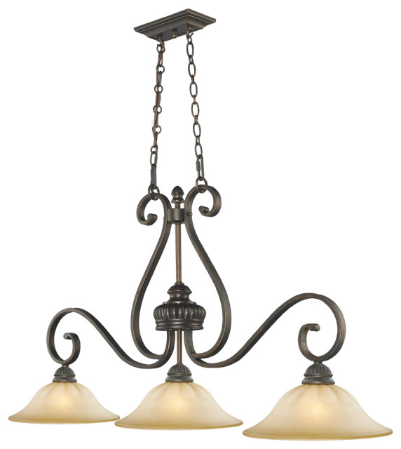 Mayfair 3-Light Linear Pendant, Leather Crackle With Creme Brulee Glass ...