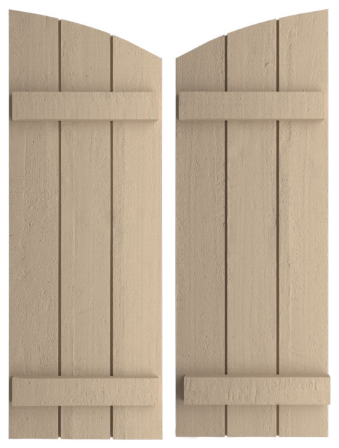 11"Wx24"H Hand Hewn Joined BnB Elliptical Top Faux Wood Shutters, 16 1/ ...