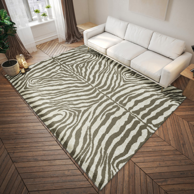 Addison Safari Asf31 Zebra Faux Animal Print Area Rug, 10' x 14 ...