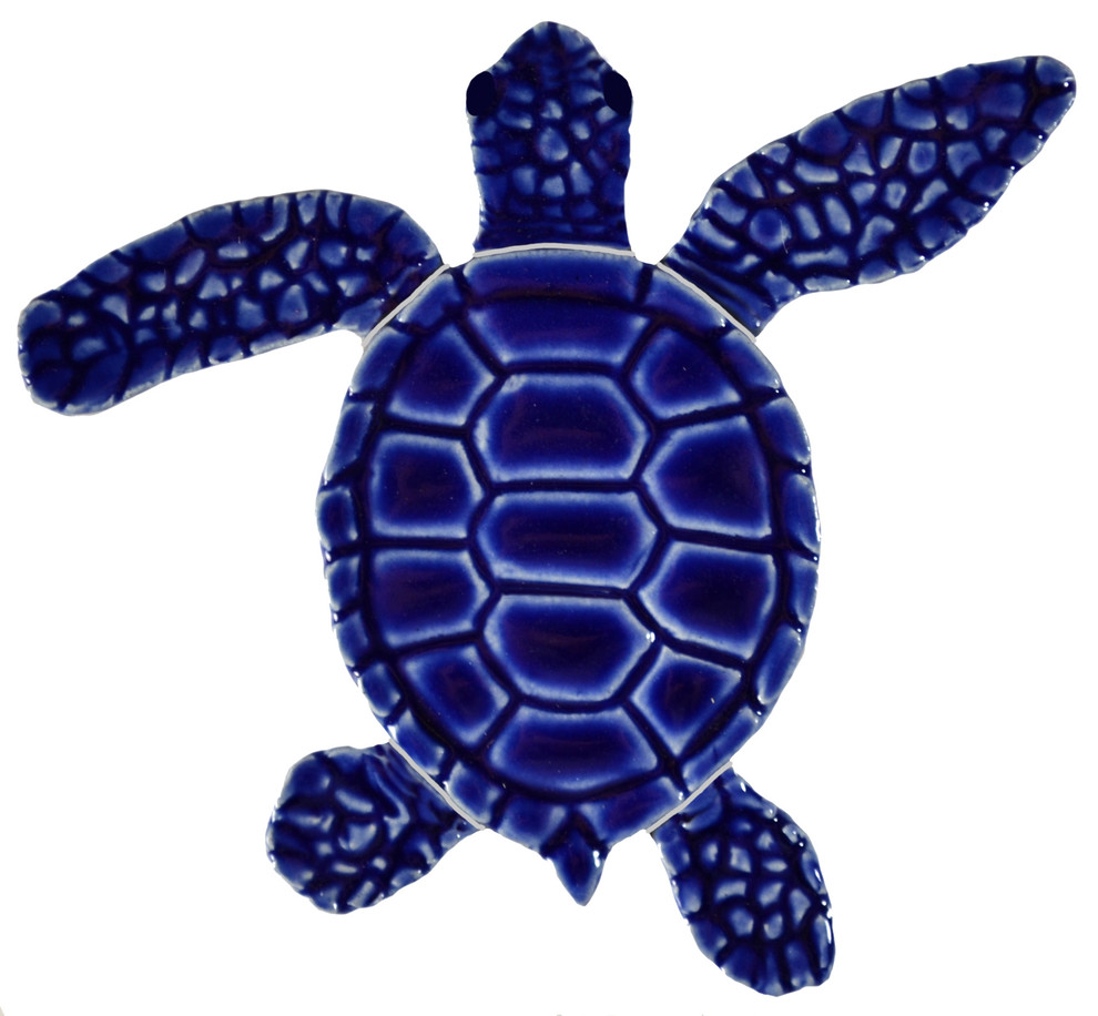 Mini Loggerhead Turtle Ceramic Swimming Pool Mosaic, 4" - Beach Style ...