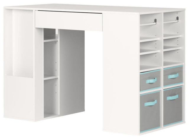 South Shore Crea Pure White Counter-Height Craft Table With Storage ...