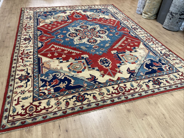 9' x 12' Handmade Traditional Wool Rug Red And Blue - Mediterranean ...