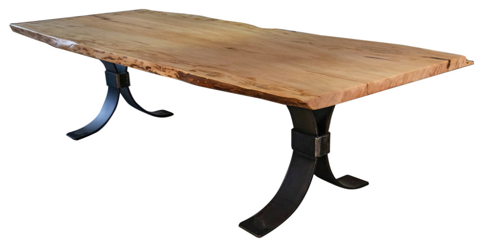 Maple Live Edge Dining Table, Steel Base, 9 Feet Long - Rustic - Dining ...
