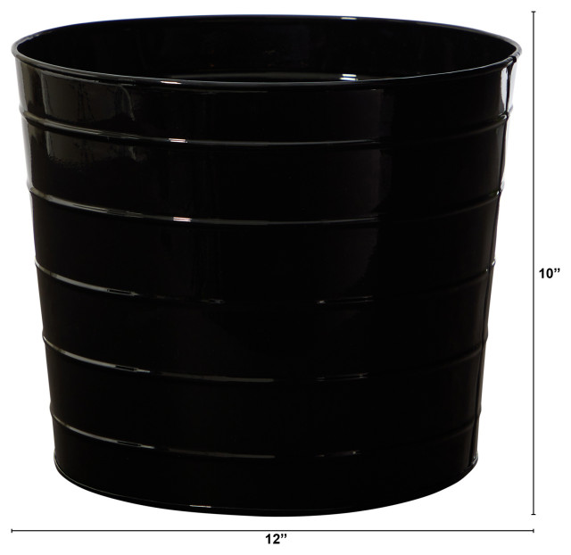 12" Farmhouse Black Metal Ribbed Planter - Transitional - Indoor Pots ...
