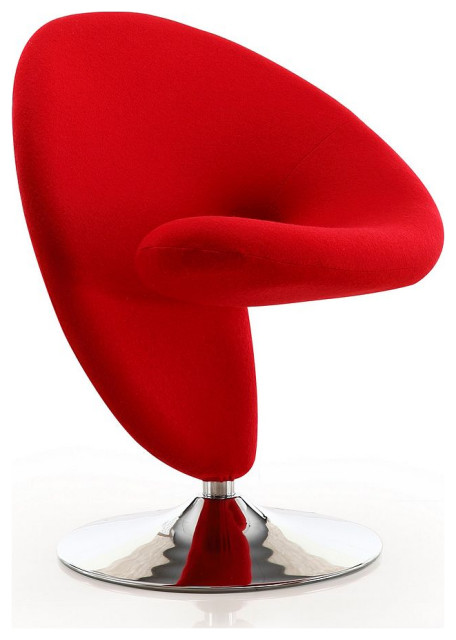 Curl Swivel Accent Chair, Red and Polished Chrome - Midcentury ...