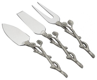 Elegance Sparkle Silver Leaf 3-Piece Cheese Set - Rustic - Cheese ...