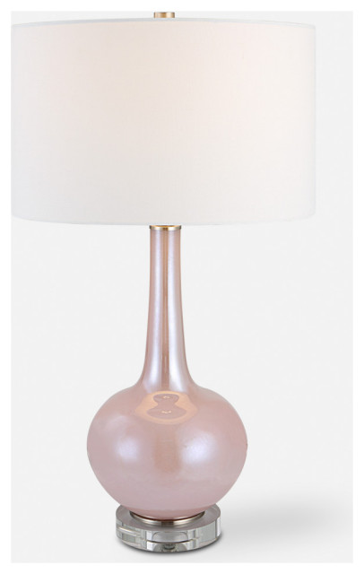 Elegant Blush Pink Art Glass Table Lamp 29 in Organic Bottle Shape ...