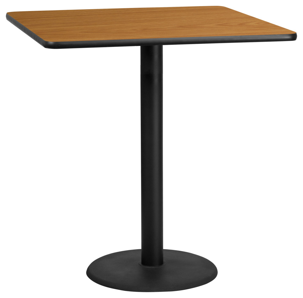 42'' Square Natural Laminate Table Top with 24'' Round Bar Height Table ...