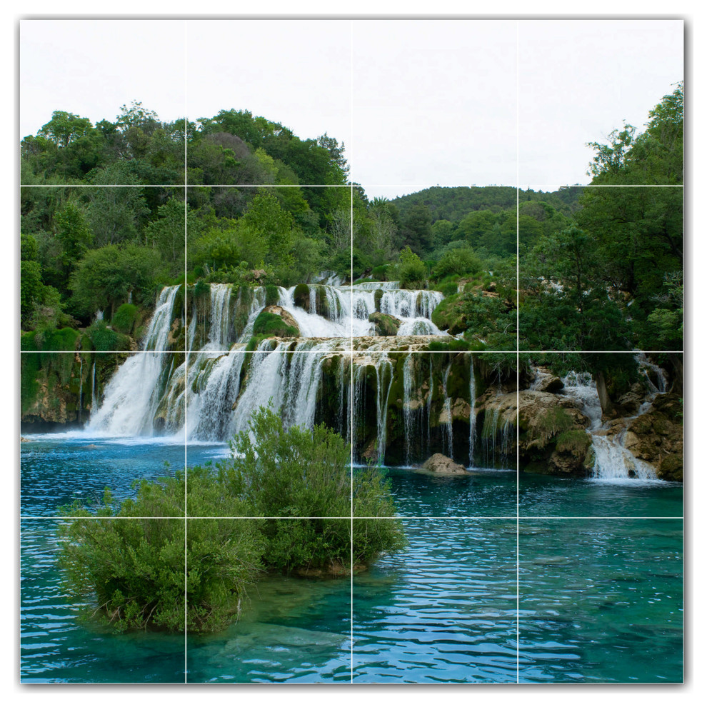 Waterfalls Ceramic Tile Wall Mural HZ501113, 24" Wide x 24" High ...