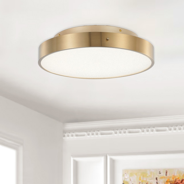 16" 1-Light Brass Metal Led Flush Mount With Soft White Diffuser ...