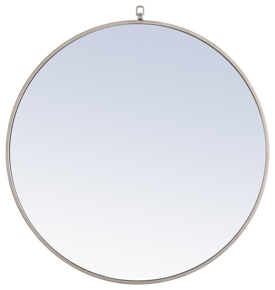 Metal Frame Round Mirror With Decorative Hook 32" Silver Finish ...