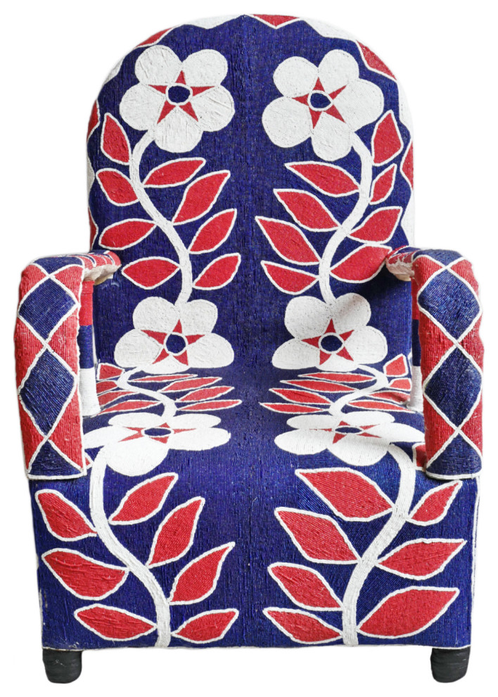 Red White and Blue Floral Beaded Chair - Contemporary - Armchairs And ...
