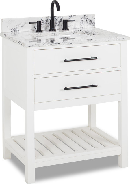 White Wavecrest Vanity with White and Black Top, 30" Inches ...