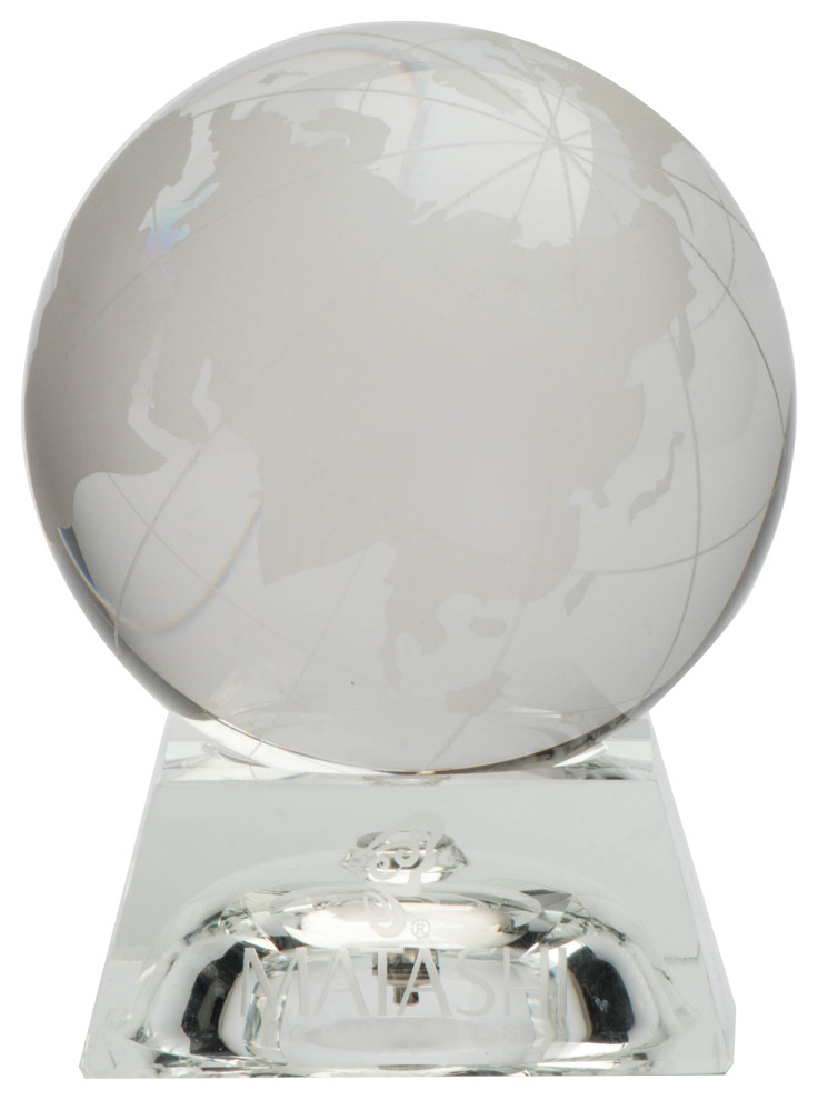 Matashi Crystal Paperweight With Etched Globe Ornament With Lighted ...