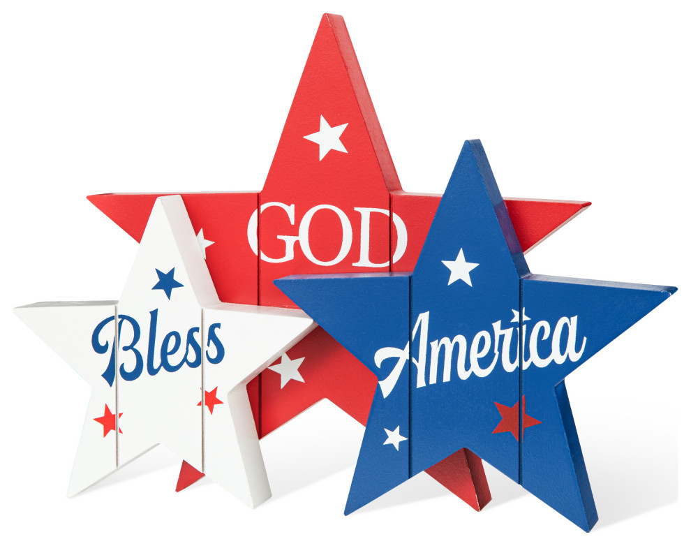 11" Wooden Patriotic Stars Table Decor - Contemporary - Decorative ...