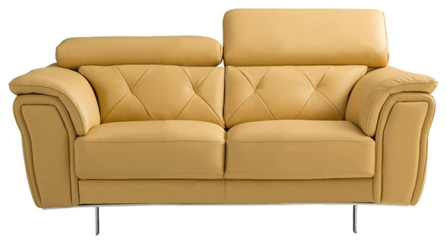 EK068 Yellow Color With Italian Leather Loveseat - Contemporary ...