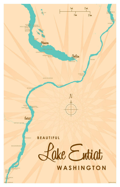 Lakebound Lake Entiat Washington Map Art Print, 30"x45" - Contemporary ...