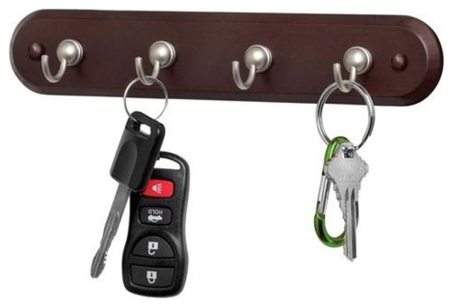 Spectrum Walnut Wood Four Satin Nickel Hook Key Rack - Transitional ...