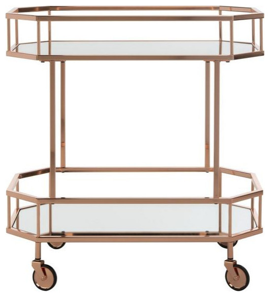Posh 2-Tier Octagon Bar Cart Rose Gold/Mirror - Contemporary - Bar ...