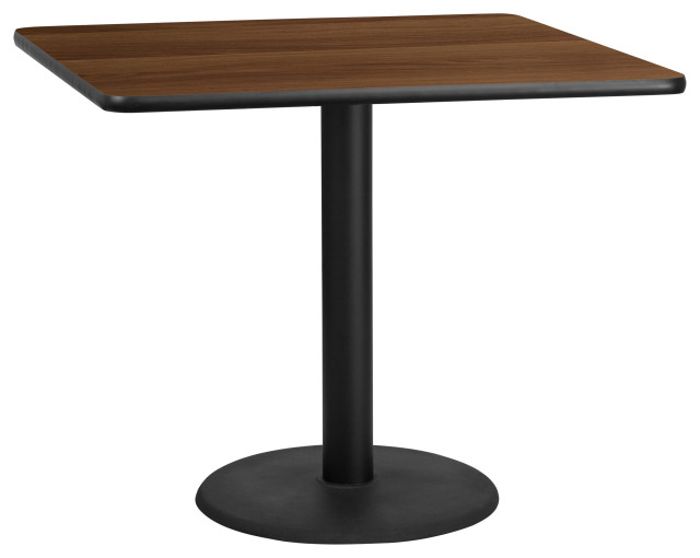 42'' Square Walnut Laminate Table Top with 24'' Round Table Height Base ...