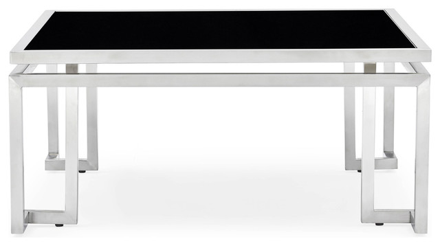 Plaza Coffee Table Opaque Black Tempered Glass Top Brushed Stainless ...