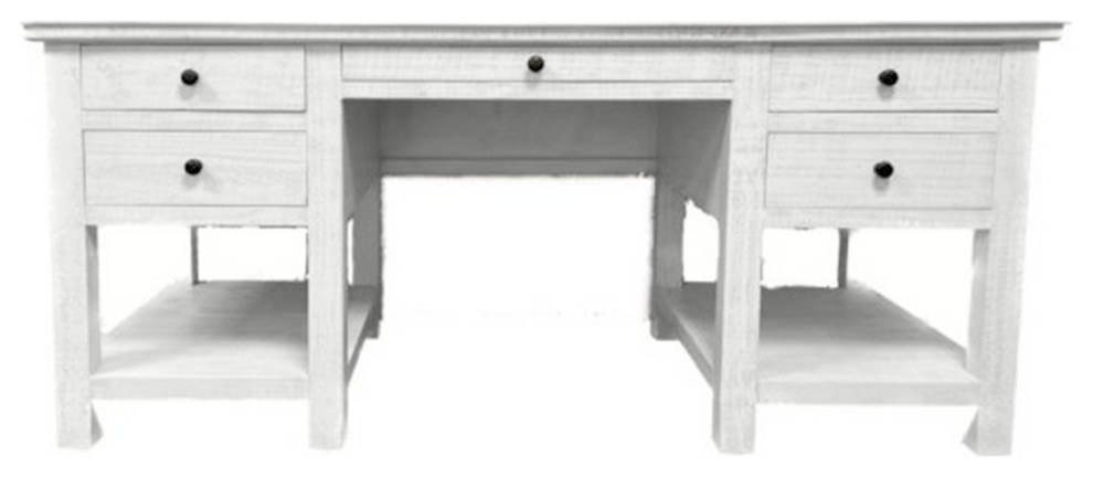 Rustic Executive Home Office Desk With Open Storage - Farmhouse - Desks ...