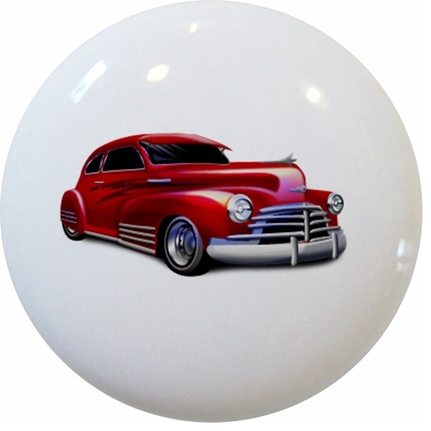 Red Hot Rod Car Ceramic Cabinet Drawer Knob - Cabinet And Drawer Knobs ...