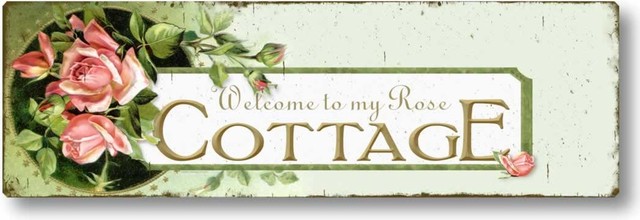 Vintage-Style Rose Cottage Welcome Sign - Traditional - Novelty Signs ...