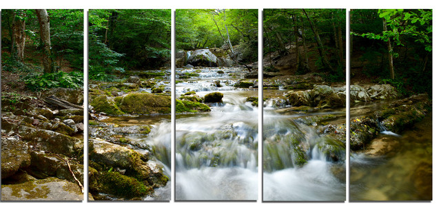 "Natural Spring Waterfall" Canvas Print, 60"x28" 5 Panels - Rustic ...