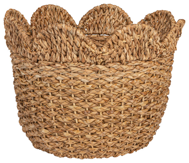 Braided Bankuan and Rattan Baskets With Scalloped Edge, Natural, Set of ...