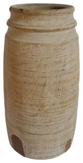 Consigned Old India Wood Lassi Pot - Rustic - Vases - by Design Mix ...