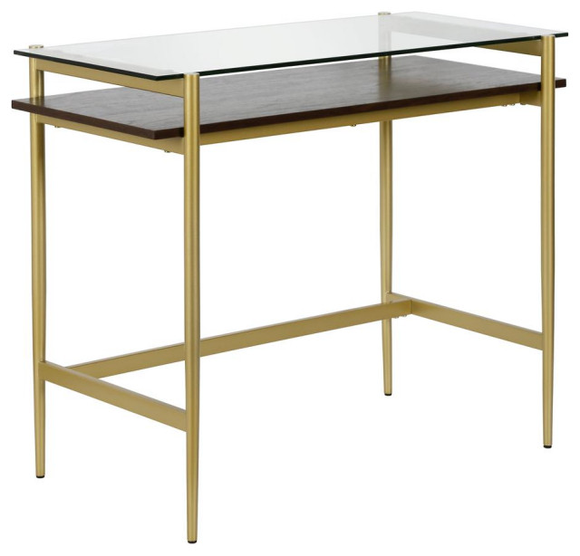 Eaton 36'' Wide Rectangular Desk in Brass/Walnut - Contemporary - Desks ...