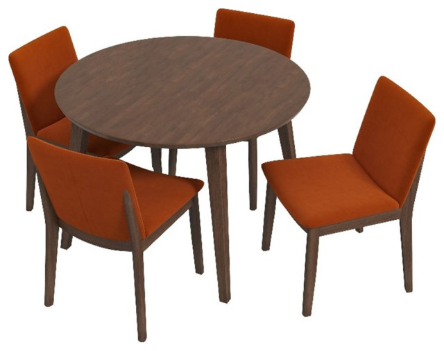 Pala Mid Century Modern 5 Piece Solid Wood Walnut Dining Room Set