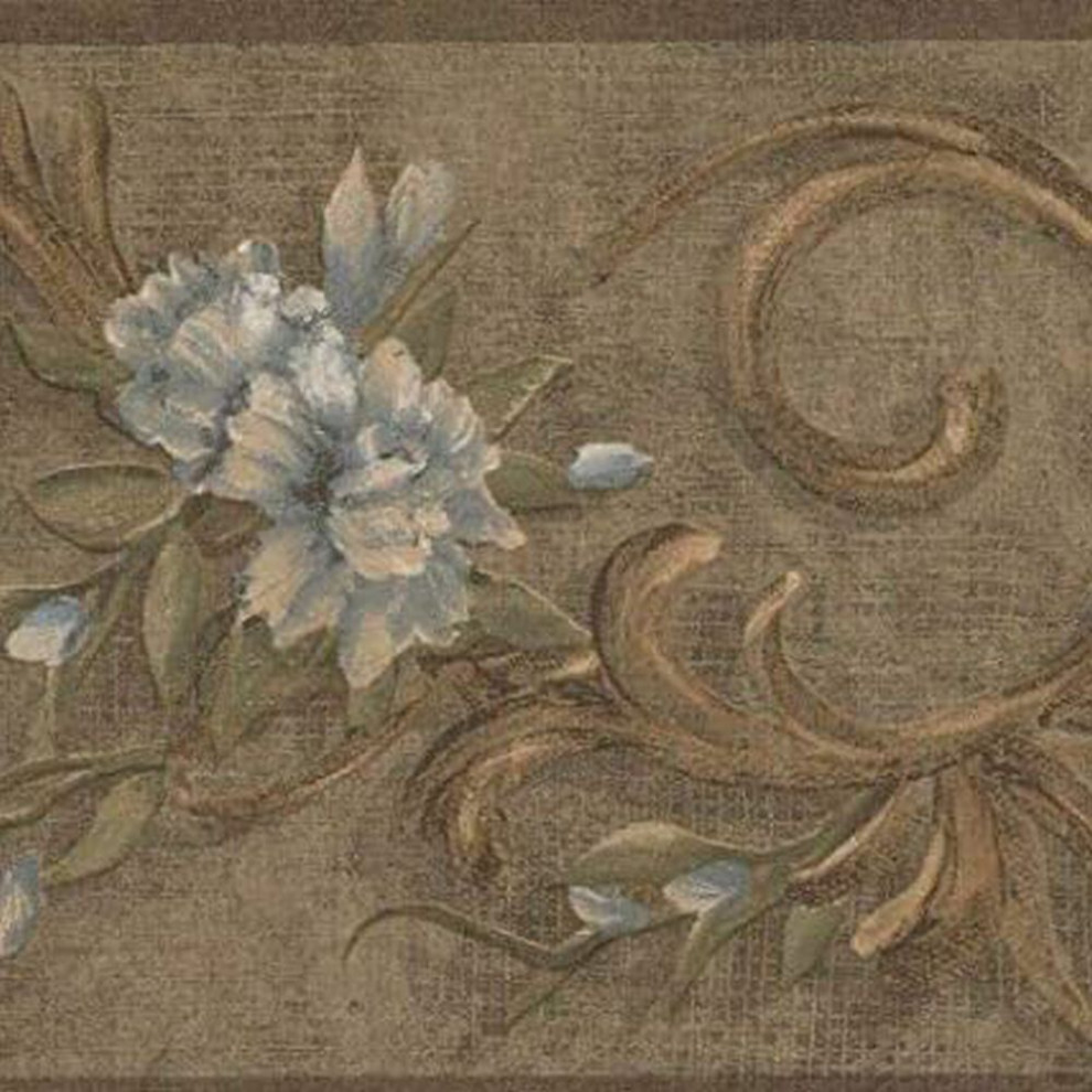 Prepasted Wallpaper Border Flowers Damask Beige Brown 7"x15 ...