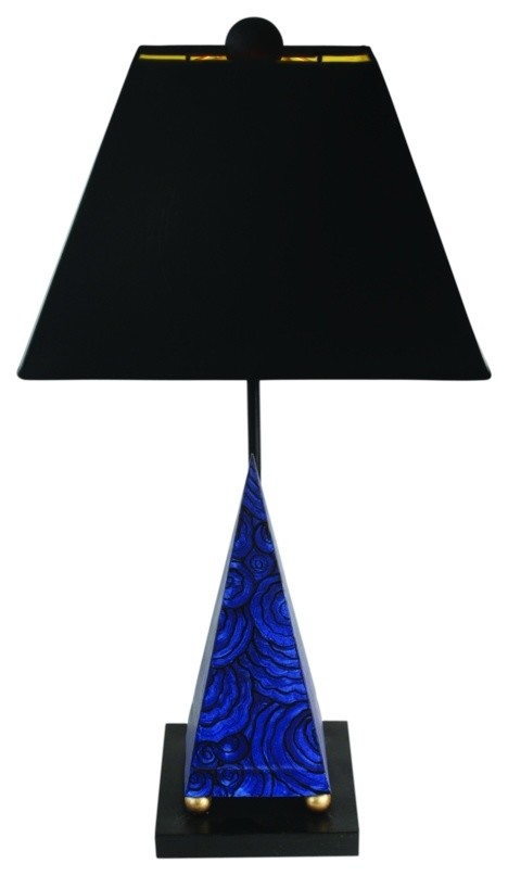Elegant Lapis Pyramid Blue Granite Table Lamp, Modern Black Shade ...