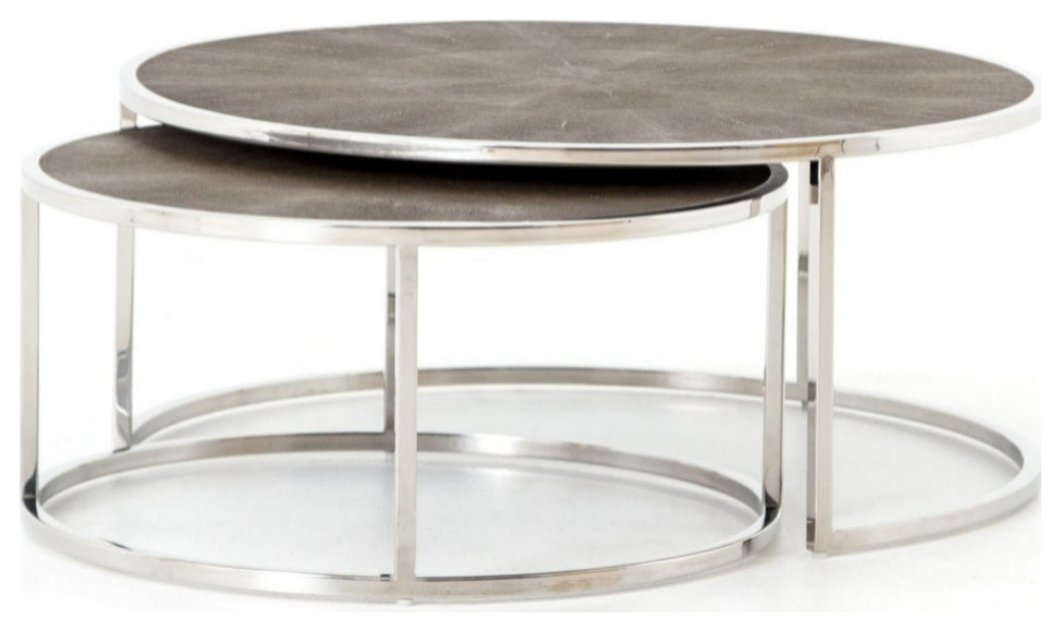 Garnet Shagreen Nesting Coffee Table, Stainless Steel - Contemporary ...