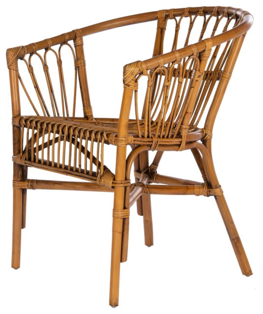 Set of 2 Solid Rattan Bucket Chairs, Honey Brown Wash, Contemporary ...