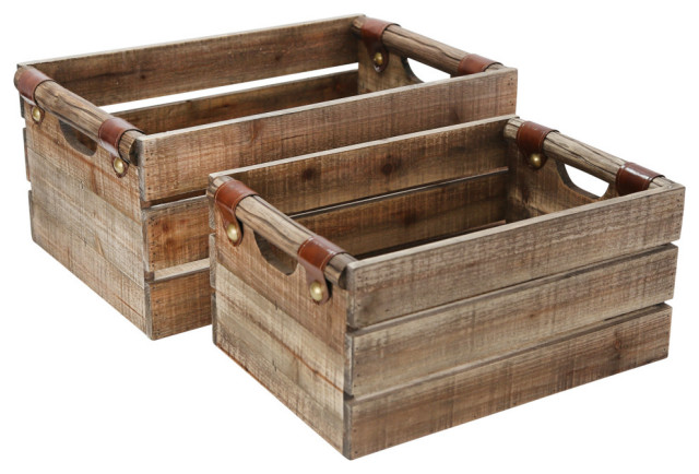 Wood Boxes, Brown - Rustic - Storage Bins And Boxes - by Sagebrook Home ...