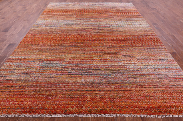 9' 0" X 11' 9" Savannah Grass Wool & Silk Handmade Rug - Q20342, 9' 0 ...