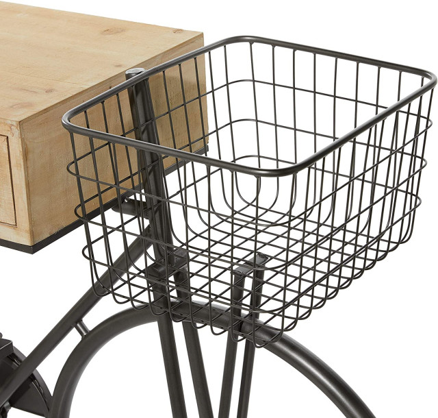 Farmhouse Console Table, Bicycle Design With 3 Drawers & Baskets, Black ...