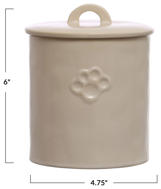 Round Debossed Stoneware Treat Canister With Paw Print, Reactive Glaze ...