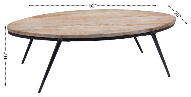Florence 52-inch Light Mango and Black Solid Wood and Metal Oval Coffee ...