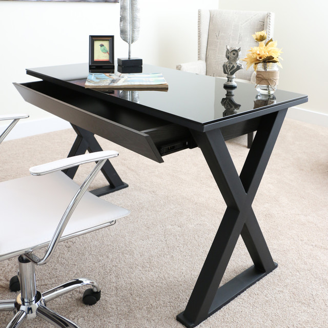 48" Black Glass Computer Desk - Transitional - Desks And Hutches - by ...