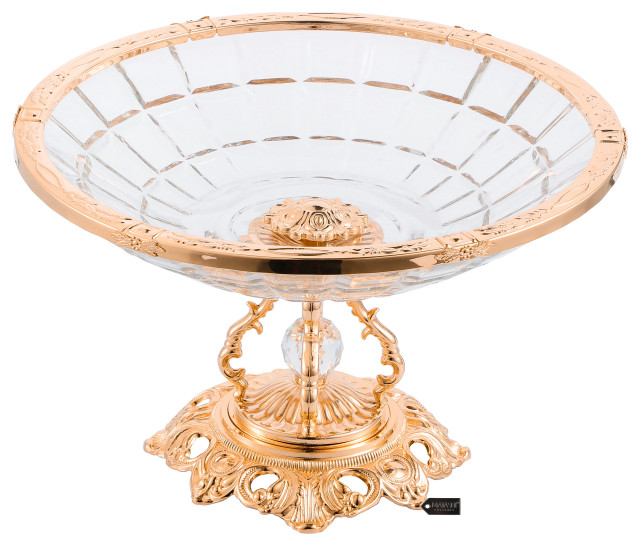 Crystal Round Serving Platter, Rose Gold Plated Pedestal and Crystal ...