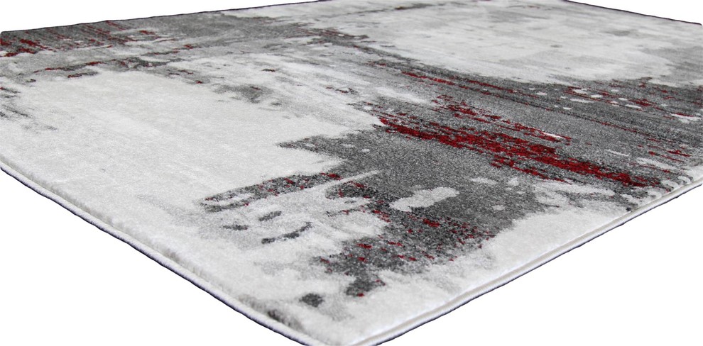 Abstract Gray Rug With Red Stripes, 10' Runner - Contemporary - Hall ...