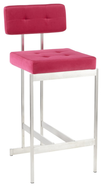 Milton Contemporary Counter Stool, Stainless Steel/Pink Velvet ...