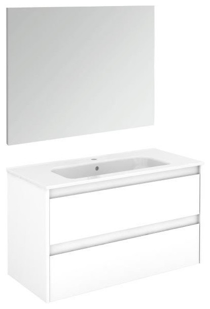 Ambra 100 Gloss White Complete Vanity Unit With Mirror - Modern ...