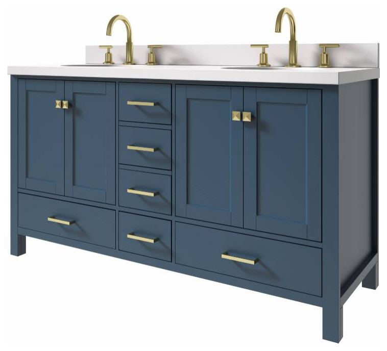 Cambridge Midnight Blue 61" Double Oval Sink Vanity With White Quartz ...